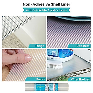 Con-Tact Brand Premium Plus Heavy Duty Non-Adhesive Shelf and Drawer Liner, 12" x 6', Ribbed Clear, 6 Rolls