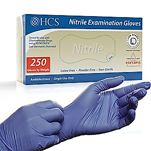 HCS Nitrile Exam Medical Gloves - [250] Rubber Gloves Disposable Latex Free Large - Chemo Rated Nitrile Disposable Gloves - Guantes Desechables De Nitrilo - Nitrile Gloves Large (250/ Box)