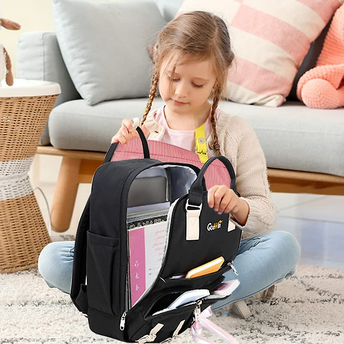 GeeWin Backpack for Girls, Waterproof Cute Kawaii Children Backpack for School, Kids Backpack Girls Backpacks Elementary Bookbags Middle School Bags Women Casual Travel Daypacks (Black)