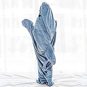 Shark Blanket Super Soft Cozy Flannel Hoodie Shark Sleeping Bag Shark Tail Wearable Fleece Throw Blanket (L)