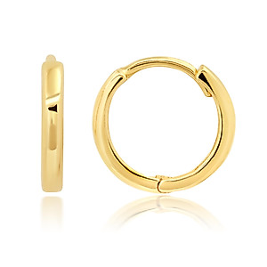 MAX + STONE 14k Solid Yellow Gold Domed Style Huggie Hoop Earrings with Hidden Post Hinged Closure 10mm