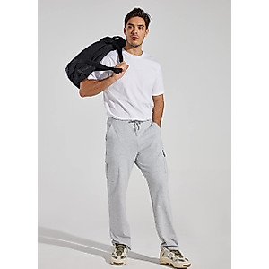 Willit Men's Cotton Yoga Sweatpants Athletic Lounge Pants Cargo Open Bottom Joggers Straight Leg Casual with Pockets Light Gray XL
