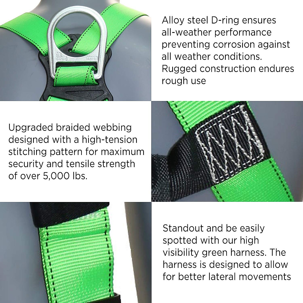AFP Universal Full-Body Fall Protection Safety Harness with Dorsal D-Ring and Mating Buckle Legs | High-Visibility Green | Shock Absorbing Lanyard & Tool Lanyard (OSHA/ANSI)