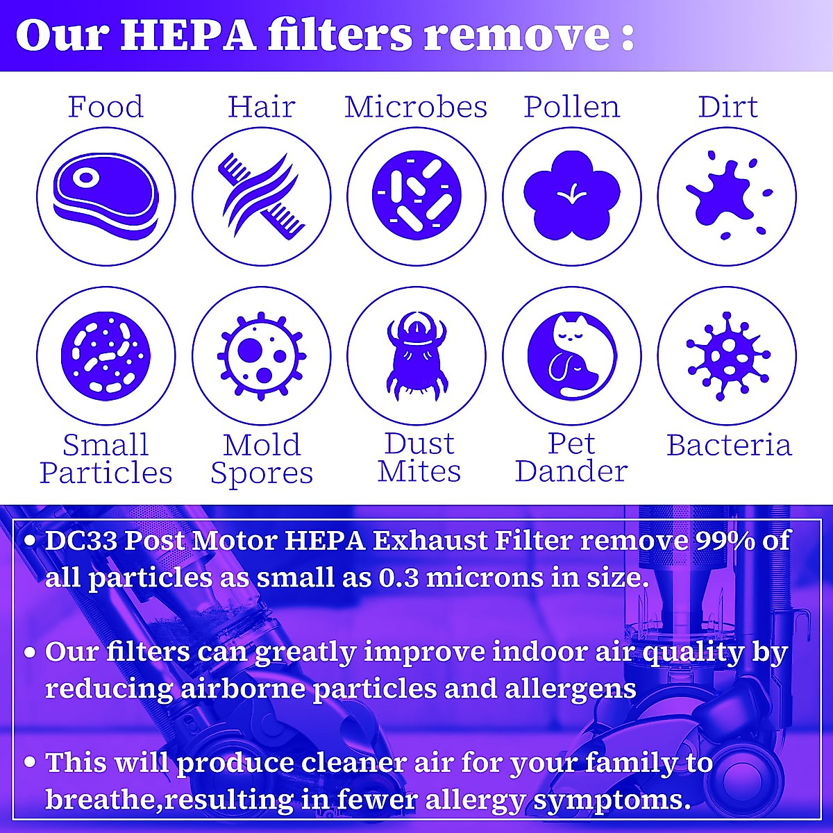 HASMX DC33 Post Motor HEPA Exhaust Filter Replacement for Dyson DC33 Upright Vacuum Cleaners, Replaces Part Numbers: 921616-01, 92161601 Round (1-Pack)