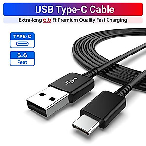Adaptive Fast Charger Kit with USB Type C Cable 6.6ft Compatible with Samsung Galaxy S8/S9/S10/S10 Plus/S10E/ S20/S20 Plus/S21/S21 Ultra/S22/S22 Plus/S22 Ultra/Note 8/Note 9/Note 10/Note 20 2-Pack