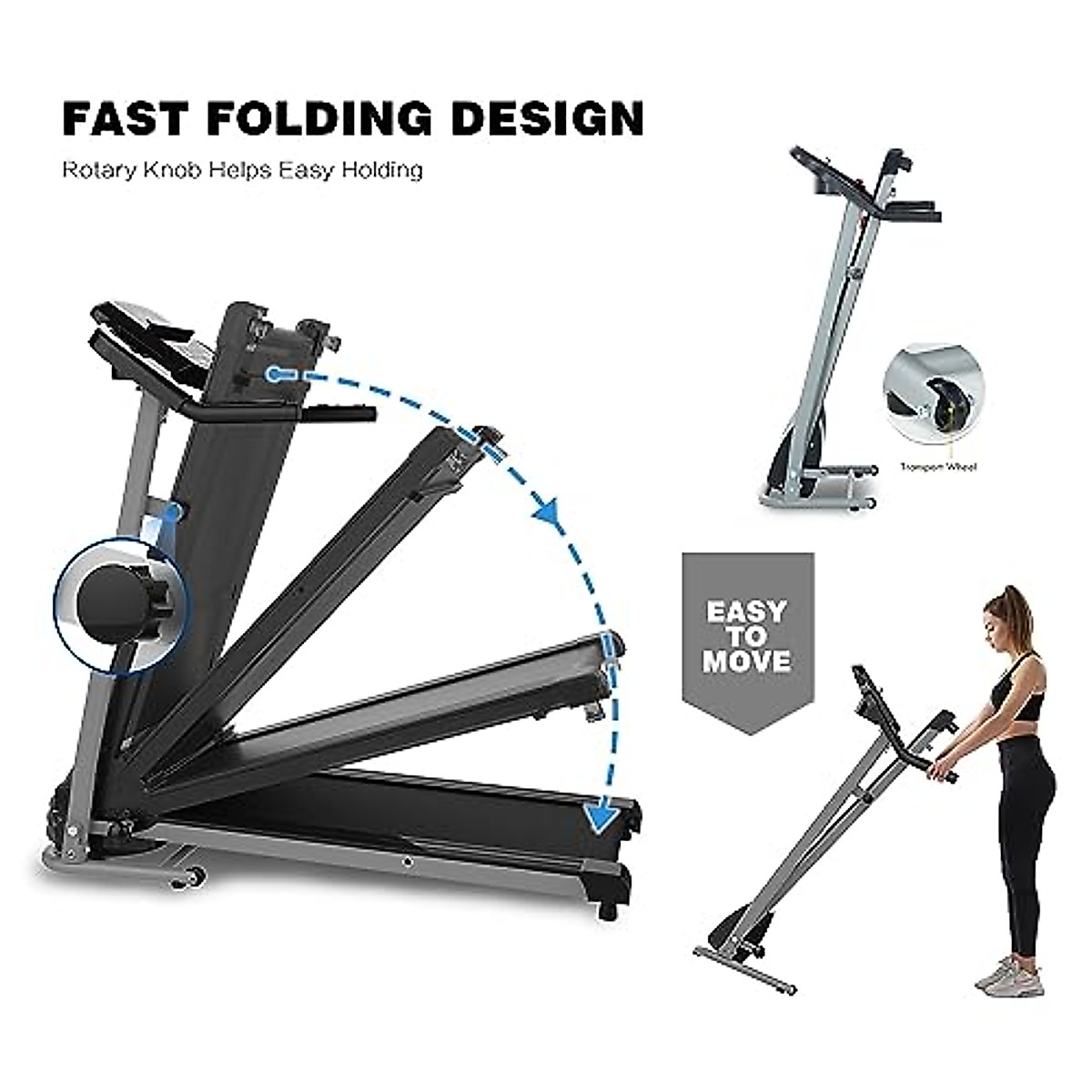 GINPORD Folding Treadmill - Home Fitness Running Machine - Foldable Treadmill for Home - Treadmills for Home Folding