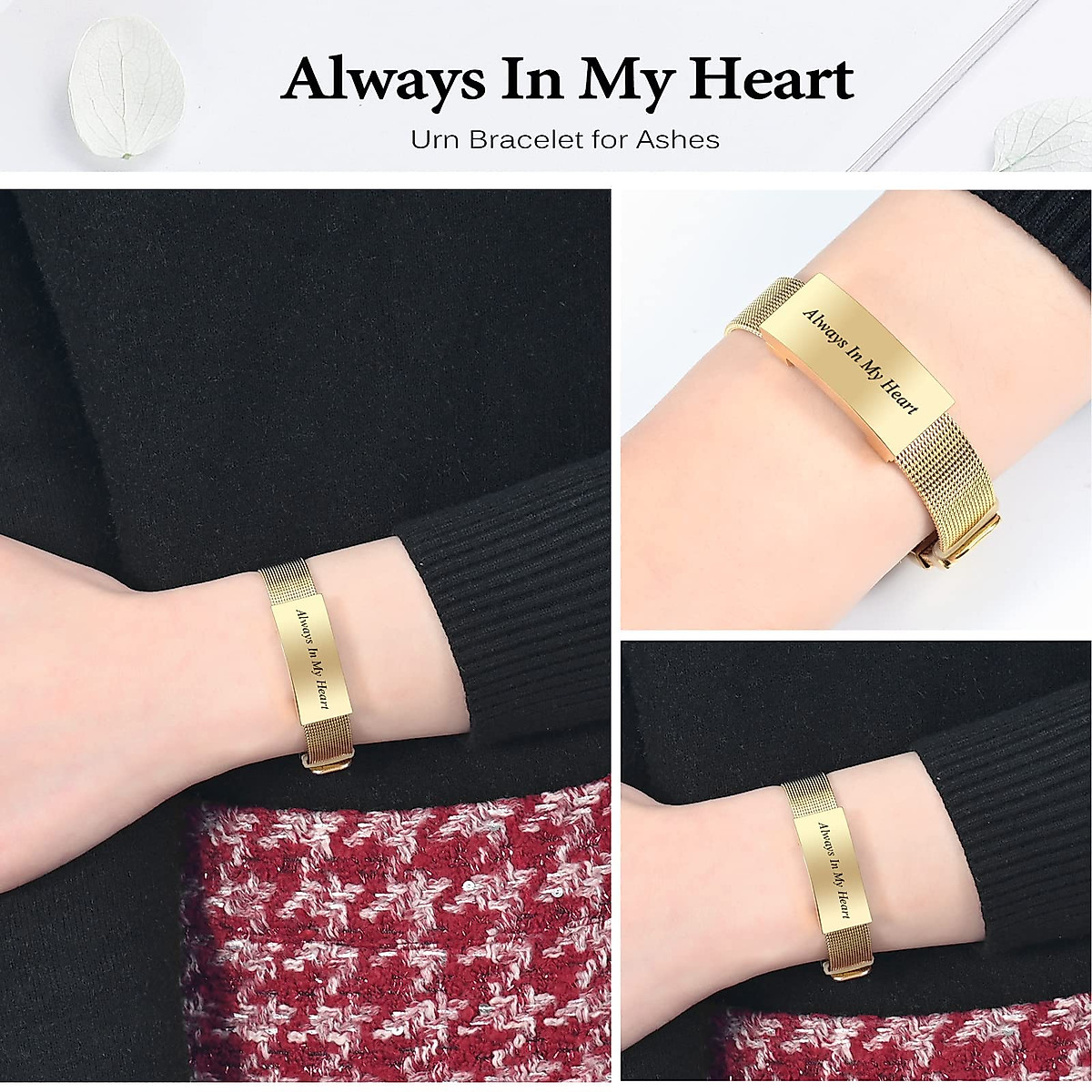 zeqingjw Adjustable Cremation Jewelry Urn Bracelet for Ashes Personalized Message Urn Bangle for Women Men Memorial Keepsake-Forever in My Heart