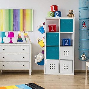 MaidMAX Cloth Storage Bins, Set of 6 Foldable Collapsible Fabric Cubes Organizers Basket with Dual Handles, Teal