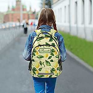 ALAZA Custom Lemon Backpack Personalized Your Name Text Bookbag Girls Kids School Book Bags 3rd 4th 5th Grade Laptop Casual Daypack Travel Shoulder Bag with Chest Strap