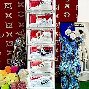 Super God of War Shoe Storage Box - 2 Pack LED Shoe Organizer for Closet - Large Plastic Stackable Shoe Boxes with Magnetic Door - Sneaker Storage Containers for Size 16 - Foldable Shoe Display Case