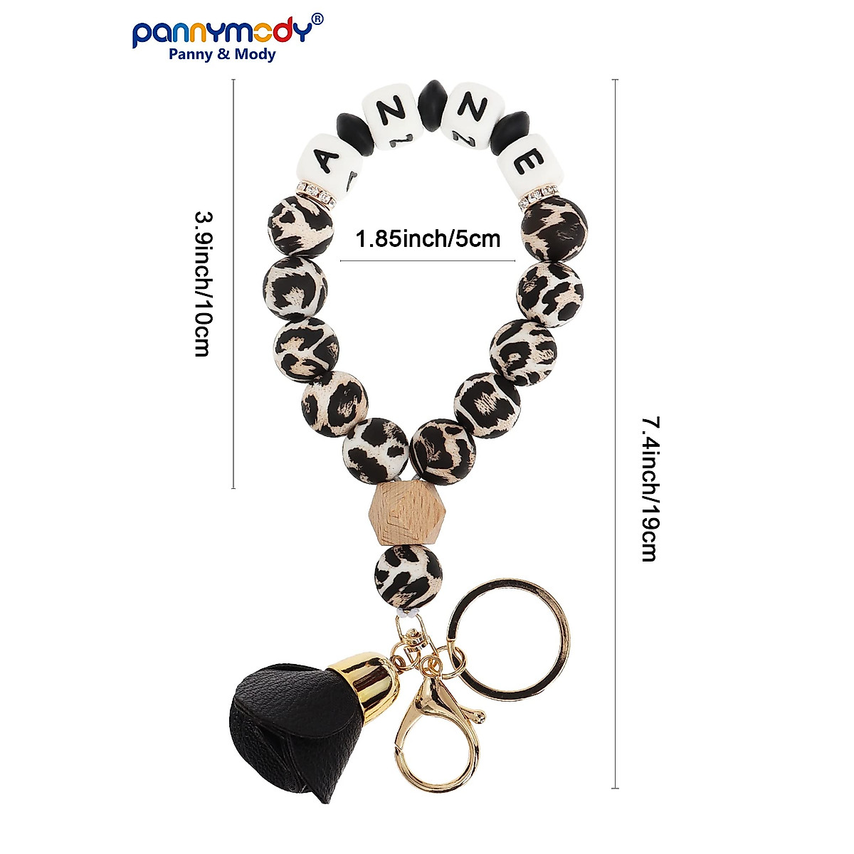 Panny&Mody Silicone Beaded Bracelet Keychain Wristlet,Personalized Keychain Wristlet Key Ring Holder with Zircon Leather Tassel(Pearl+White)