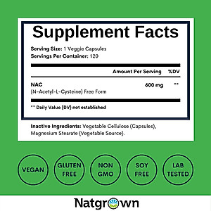 NAC Supplement N-Acetyl Cysteine 600 mg - Powerful Antioxidant NAC Supplement for Liver Health and Healthy Glutathione Levels Support - 120 Capsules
