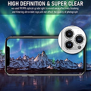 Suoman 3-Pack Camera Cover Circle Tempered Glass for iPhone 13 Pro Max/iPhone 13 Pro Lens Protector, for iPhone 13 Pro 6.1 inch / 13 Pro Max 6.7 inch [ Flash Diamonds ] - Silver