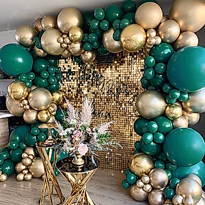 MOMOSHERO 137Pcs Green and Gold Balloons Arch Garland Kit, Dark Emerald Green Hunter Forest Sage Green Metallic Gold Balloon for Birthday Wedding Christmas Jungle Safari Baby Shower Party Decorations
