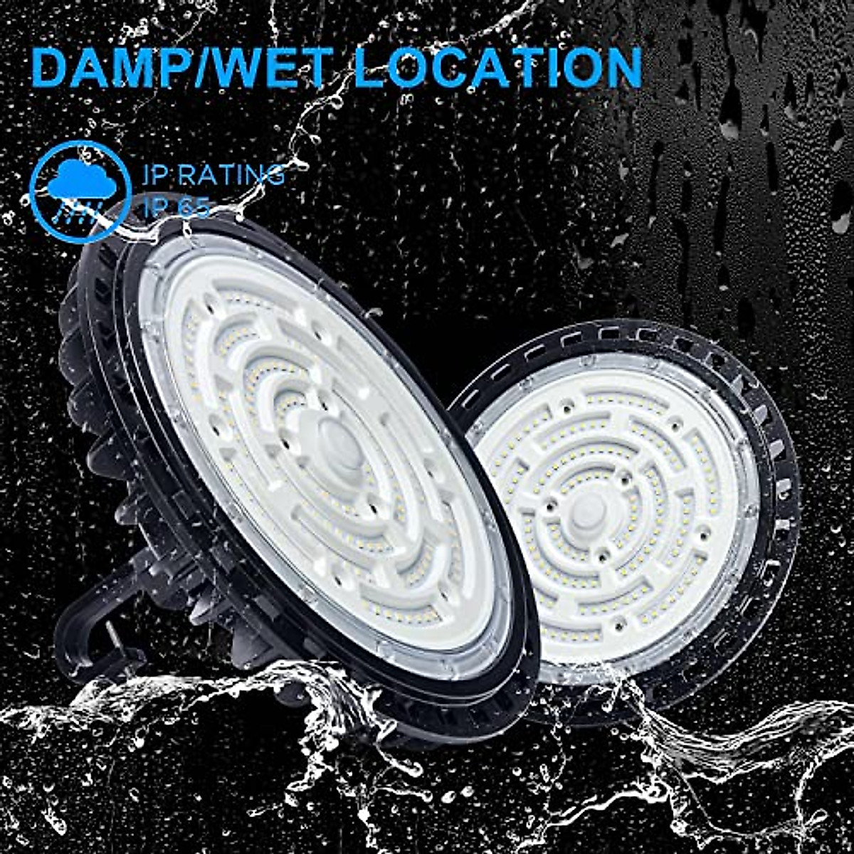 LED UFO High Bay Light, 150W 140LM/W 5000K 1-10V Dimmable,21000LM,IP65 Waterproof,UFO Highbay with 5' cable of US Plug for Commercial Bay Lighting Warehouse Workshop Wet Location, ETL Listed (Black)