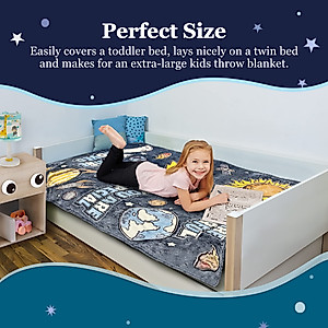 Glow in The Dark Blanket - Super-Sized 59"X71" Plush Space Blanket for Kids & Teens w/Mini UV Flashlight- Soft Thick Polyester Blankets w/Words of Affirmation - Fluffy Kids Blanket for Boys & Girls