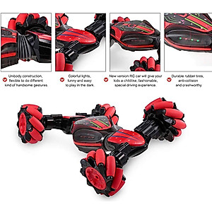 GoolRC RC Stunt Car, 4WD 2.4GHz Remote Control Car, Deformable All-Terrain Off Road Car, 360 Degree Flips Double Sided Rotating Race Car with Gesture Sensor Watch Lights Music for Kids (Blue)