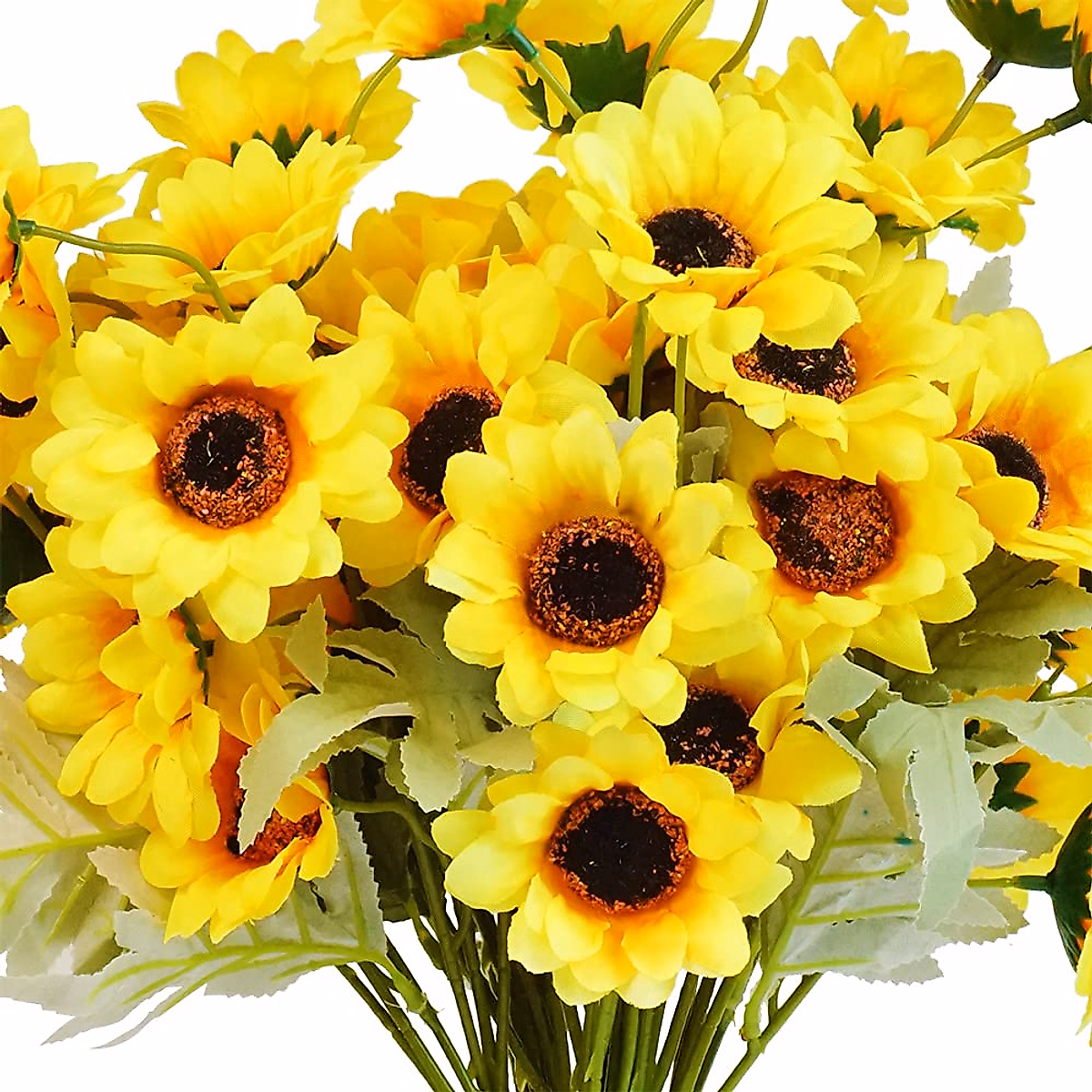 AUNTY 10 Bunches Mini Artificial Silk Sunflowers Fake Sunflowers Bouquet with Long Stems Decorations for Party Indoor Outdoor Home Décor Garden DIY Table Arrangements Decoration