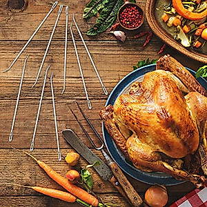 Roasting Trussing Needles Butchers Meat Trussing Needle Stainless Steel Cooking Needles Poultry Trussing Needle for Securing Stuffed Turkey, Chicken, Roasts and Rolled Meats Supplies (6 Pieces)