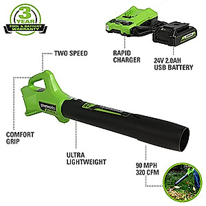 Greenworks 48V (2x24V) 19"Brushless Push Lawn Mower,2.0Ah Axial Blower (90 MPH/320)，10"String Trimmer，22"Rotating Handle Hedge Trimmer，Combo Kit w/ (2) 4.0Ah Batteries, (1) 2.0Ah Battery & (2)Chargers
