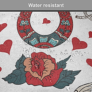 Lunarable Horseshoe Chair Seating Cushion Set of 12, Horseshoe with Rose Swallow Hearts Foral Ornamental Tattoo Style Art, Anti-Slip Seat Padding for Kitchen & Patio, 16"x16", Blue Grey and Ruby