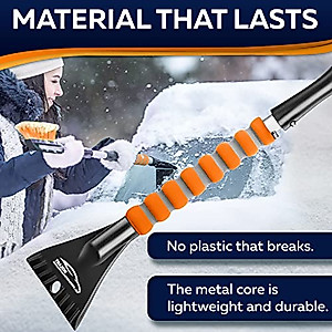 27" Snow Brush and Snow Scraper for Car, Ice Scrapers for Car Windshield with Foam Grip for Cars, SUV, Trucks - Detachable Сar Scraper - No Scratch - Heavy Duty Handle, Snow Broom, Remover, Orange