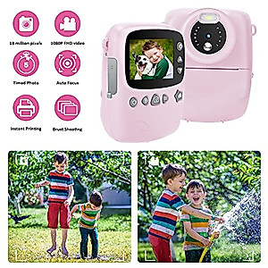 Lincom Tech Instant Print Camera Kids - Kids Digital Print Camera 18MP 1080P HD Video Recorder Zero Ink Portable Cameras Creative Print Toddler Camera Toys Gifts 3-12 Years Old Boys and Girls (Pink)
