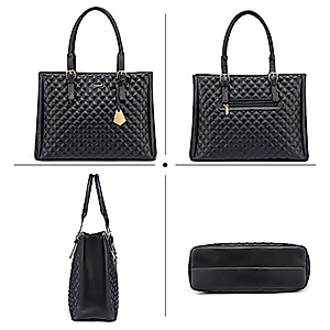 LOVEVOOK Purses for Women, Quilted Womens Handbags and Purses Set with Vegan Leather, Fashion Tote Purse with Top Handle, Satchel Shoulder Bag with Top Zipper, 3pcs, Black