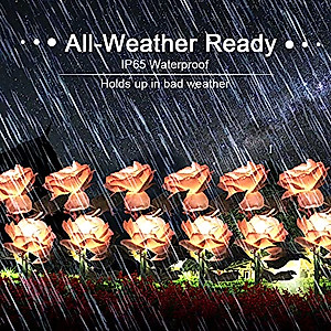 MIKK Solar Garden Stake Flower Lights, 2pack Outdoor Decorative Floral Lights, LED Artificial Waterproof Yard In-Ground Lights Lights for Garden Lawn Patio Backyard.（Pink Rose）