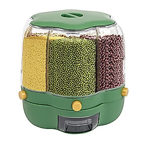 Grain Dispenser, 360° Rotating Rice Dispenser Storage Container, 6-Compartment Dry Food Dispenser, Food Storage Containers for Kitchen Small Grains, Beans, Rice
