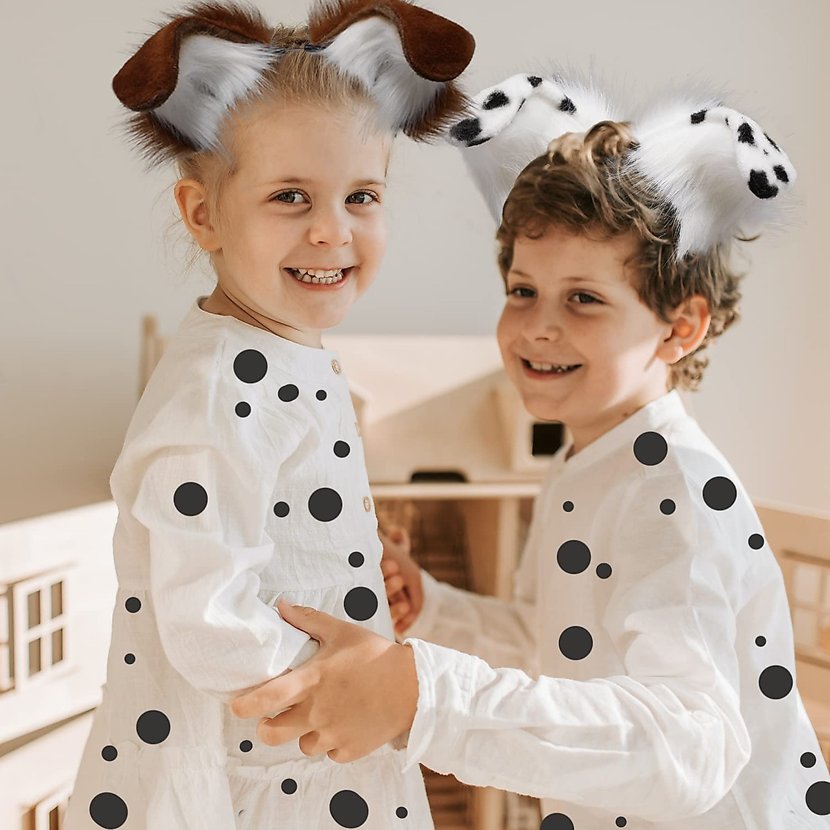 Focupaja Spotted Dog Anime Cosplay Puppy Fur Headband Doggy Ears Hairband Animal Ear Headress Hair Accessories for Halloween, Christmas, Costume Party