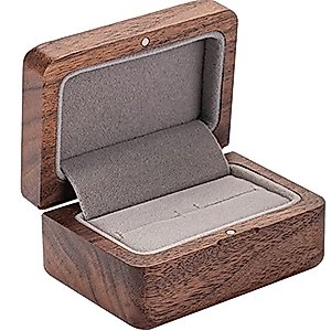 muso wood Handmade Ring Box, Small Rectangular Ring Case for Proposals, Walnut Ring Box for Wedding, Mini Engagement Ring Box (Double slot)