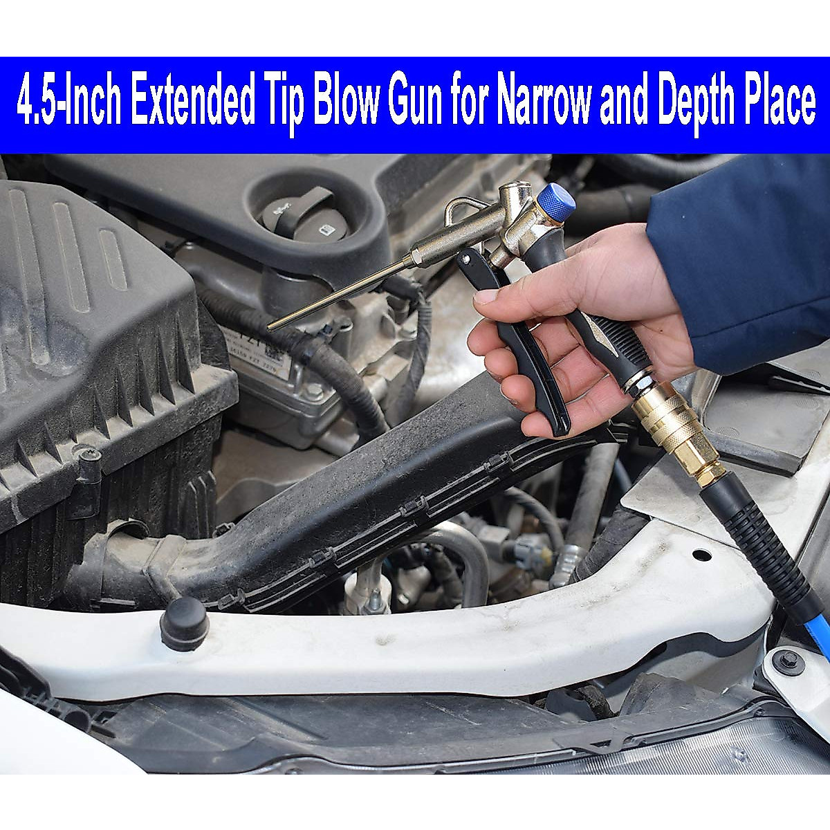 YOTOO 2-Way Air Blow Gun kit with Adjustable Air Flow, Extended Nozzle, High Flow Nozzle and 1/4" NPT Female Quick Plug