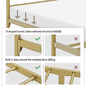 Yaheetech King Size Bed Frame Iron Mattress Foundation with Scroll Design Antique Gold Iron-Art Headboard and Footboard No Box Spring Needed Platform Bed for Beddrooms Guestrooms Dormitories