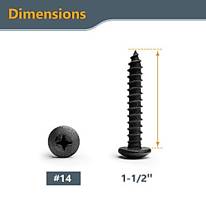 POWERTEC QWS1008#14 Wood Screws 1-1/2 inch, Phillips Truss Head Self Tapping Black Wood Screw Set - 100pcs