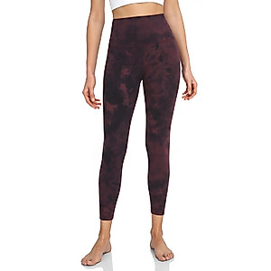 HeyNuts Pure&Plain 7/8 High Waisted Leggings for Women, Athletic Compression Tummy Control Workout Yoga Pants 25'' Diamond Dye Cassis Black XS(0/2)