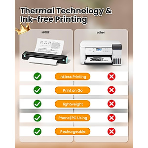 Phomemo M08F Wireless Portable Printer & US Letter Folding Thermal Paper Size 8.5" x 11", 200 Sheets, Inkless Thermal Compact Printer for Travel, Compatible with Android and iOS Phone & Laptop
