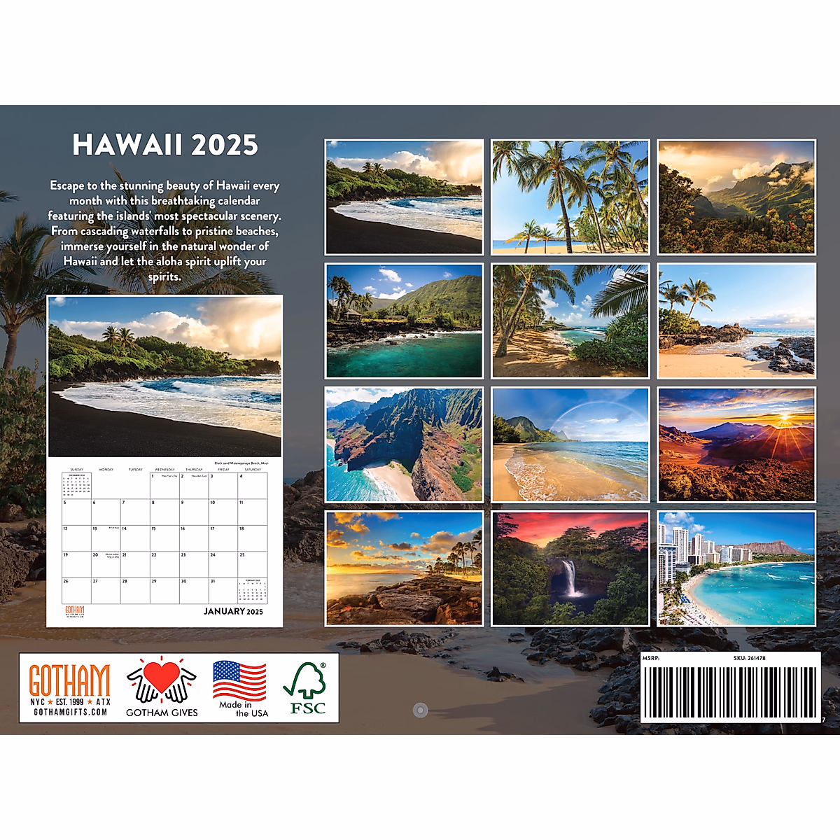 Hawaii Calendar 2025 Hawaiian Tropical Beach Maui Kauai Monthly Wall Calender 12 Month | American Made In The USA