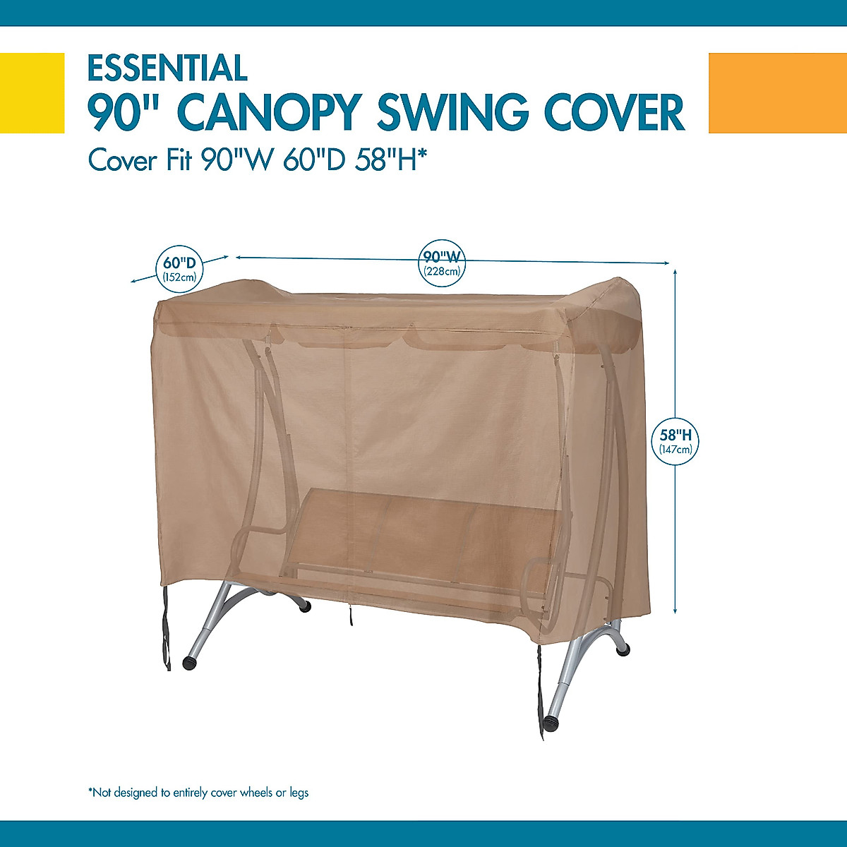 Duck Covers Essential Water-Resistant 90 Inch Canopy Swing Cover, Outdoor Swing Cover