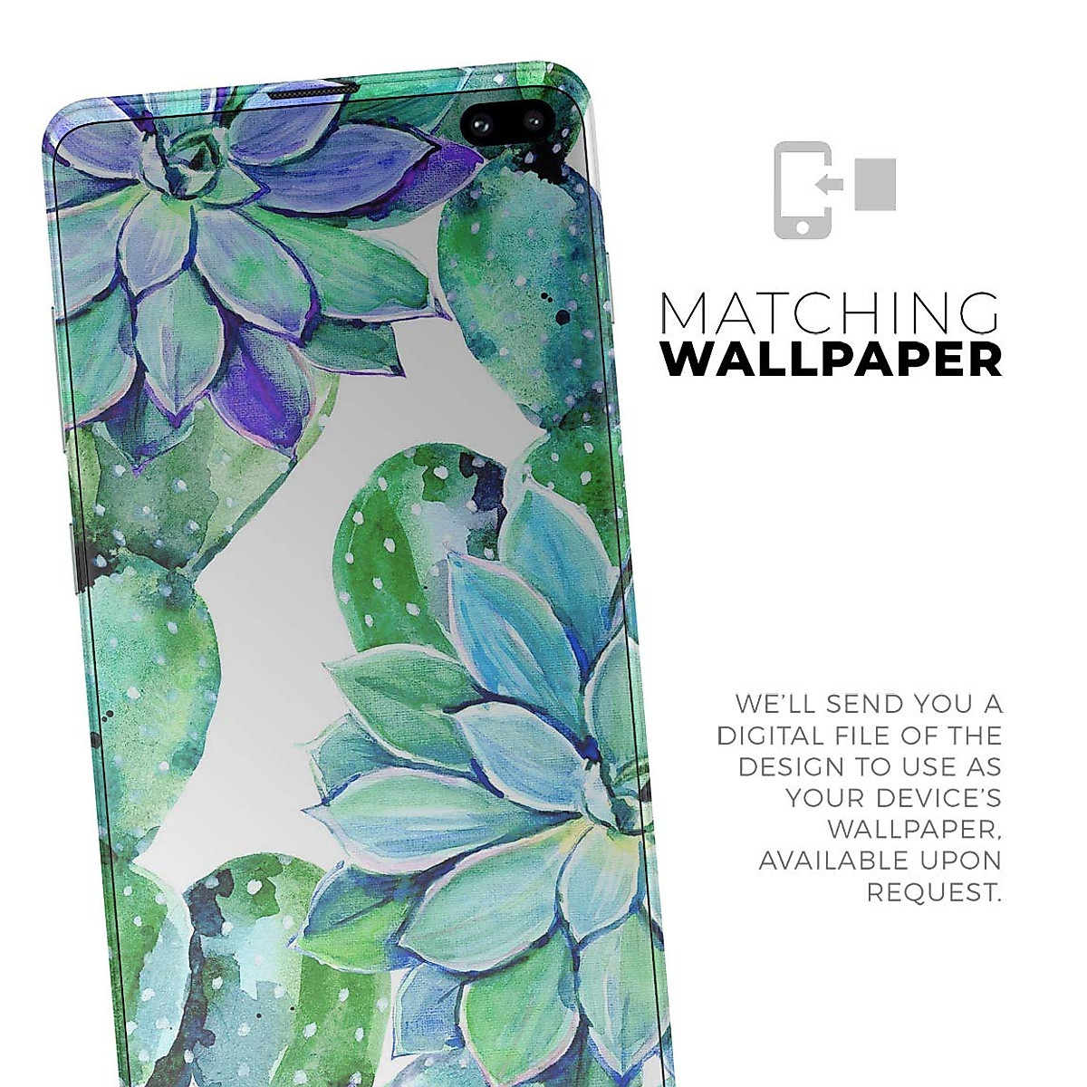 DesignSkinz Watercolor Cactus Succulent Bloom V13 Protective Vinyl Decal Wrap Skin Cover Compatible with The Samsung Galaxy S20 (Screen Trim & Back Glass Skin)