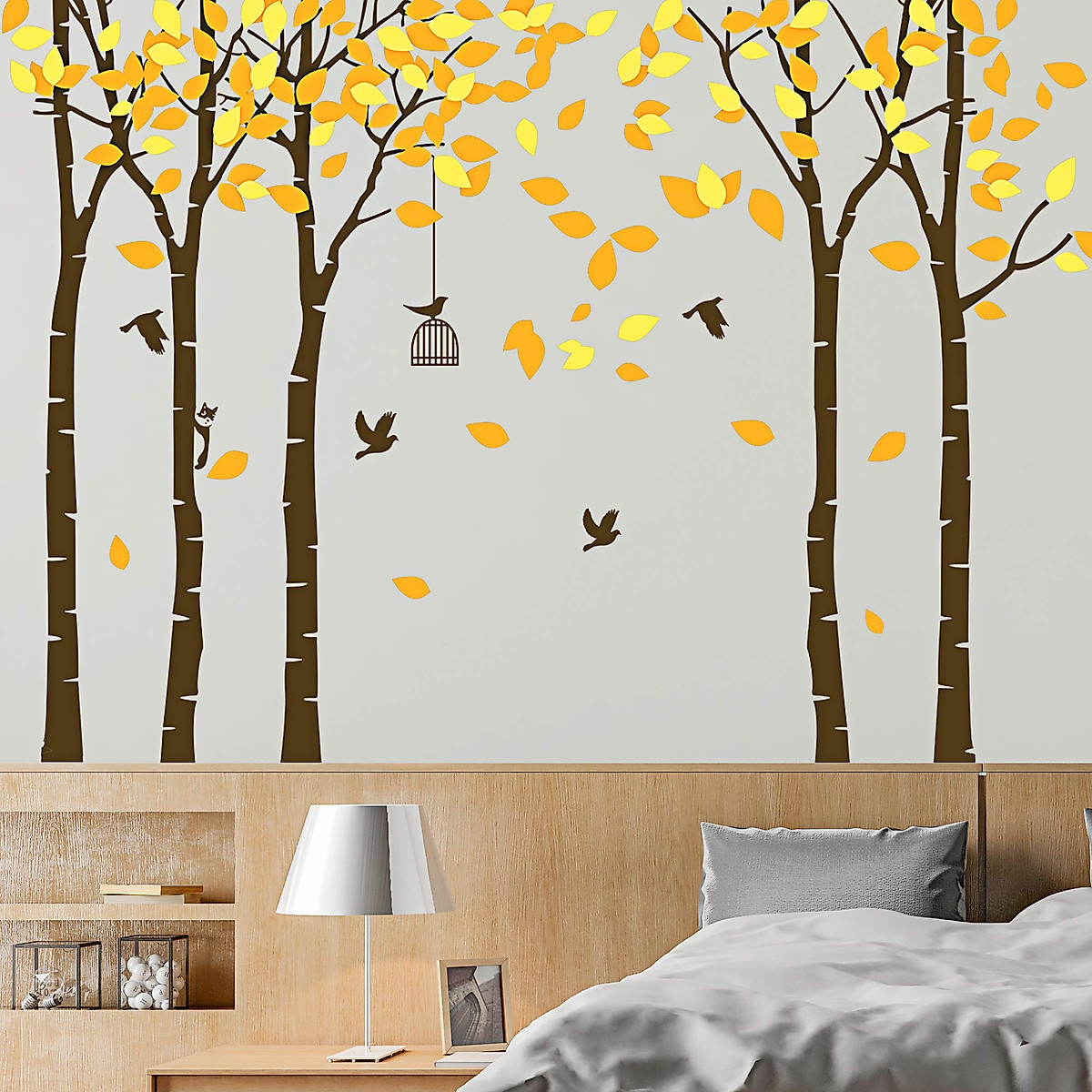 264 X 180cm Large Jungle Tree Wall Decals Cartoon Big Family Forest Tree Wall Stickers DIY Removable Green Leaves Fly Birds Wall Murals Decor for Kid Bedroom Nursery Living Room Office Home Decoration