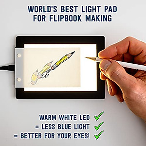 Official Andymation's Flipbook Starter Kit for Kids & Adults with LED Light Pad for Drawing & Tracing Animation, Premium Pre-drilled Flip Book Paper, Removable Binding Screws