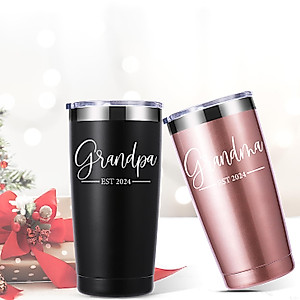 Grandpa Grandma Est 2024 20 OZ Tumbler.Anniversary New Grandpa Grandma Grandparents Grandparents to be Newborn Gifts.Fathers Mothers Grandfathers Grandmothers Day Couples Gifts.(Black&Rose Gold)