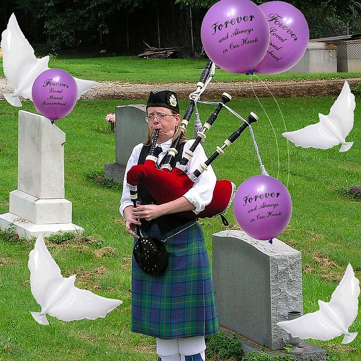 26 Pieces Purple Memorial Balloons Funeral Remembrance Balloons and 41.3 Inch Peace Dove Balloons for Release in Sky,Condolence, Funeral, Anniversary, Memorial Services