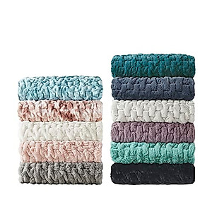 Madison Park Ruched Fur Luxury Throw Premium Soft Cozy Brushed Long Faux Fur For Bed, Couch or Sofa , 50x60" , Grey