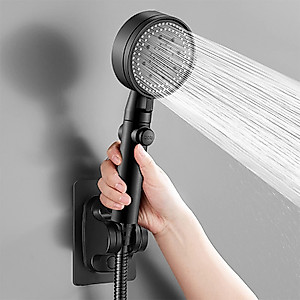 Multi-Functional High Pressure Shower Head with 5 Modes, High Pressure Handheld Shower Head with ON/Off Switch for Home Bathhoom, Water Saving, Easy to Install (Black A)