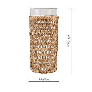 DOITOOL Rattan Glass Cup Drinking Glasses, Clear Glass Cocktail Cup Beverage Drinking Cup for Water Juice Beer Coffee