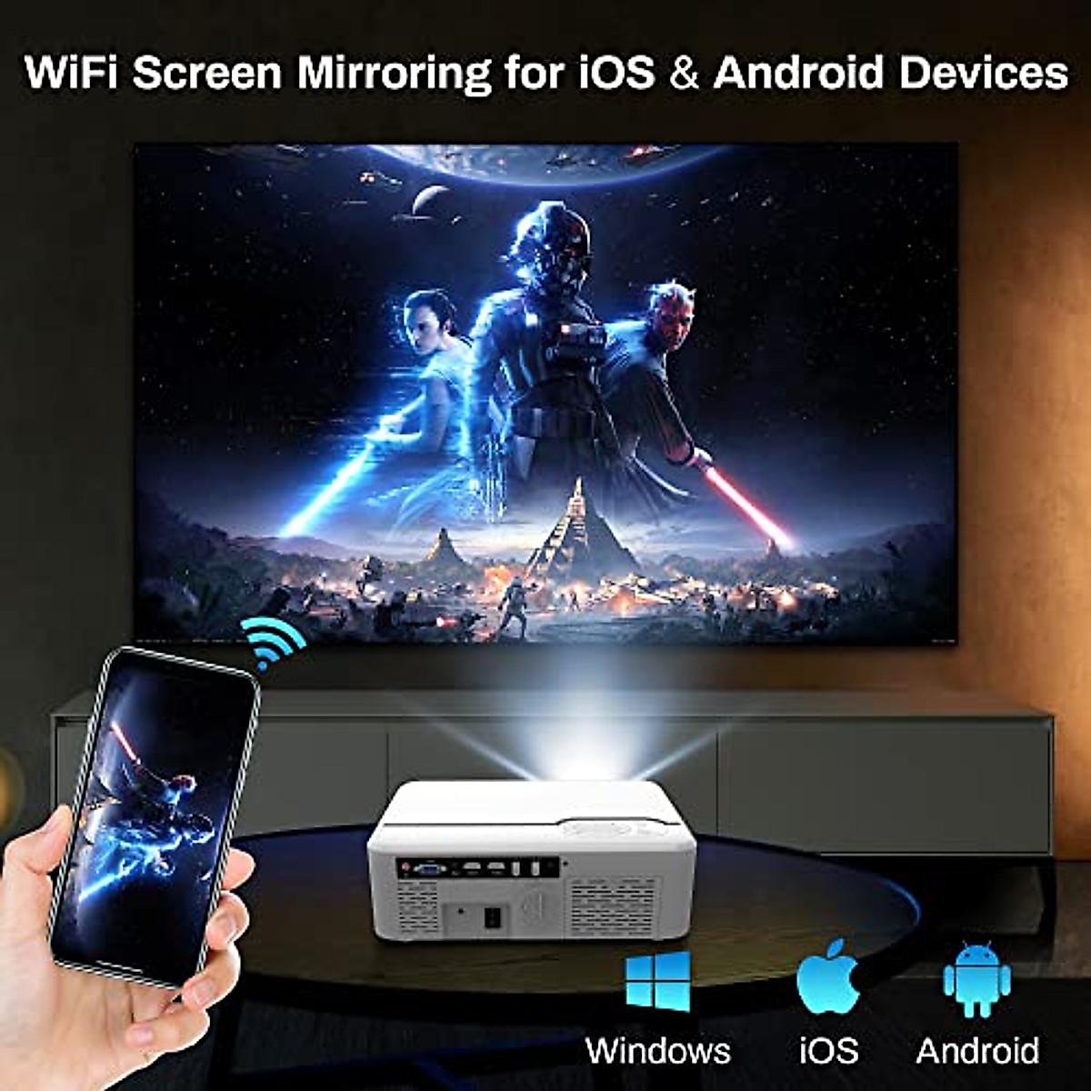 Native 1080p WiFi Bluetooth Projector, 4K Supported 450" Display 9800L, MINLOVE High Brightness Full HD Movie Projector for Business Ceiling Home Theater, for iOS/Android/TV Stick/DVD/PC/PS5/HDMI/USB