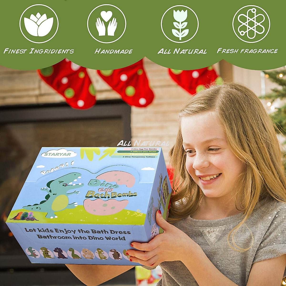 Bath Bombs for Kids with Surprise Toys Inside - 9 Pack Organic Dinosaur Bath Bombs Easter Eggs Gifts, Bubble Bath Fizzers, Dinosaur Toys for Kids 3 4 5 6 7 8 9 Years, Boys Easter Basket Stuffers