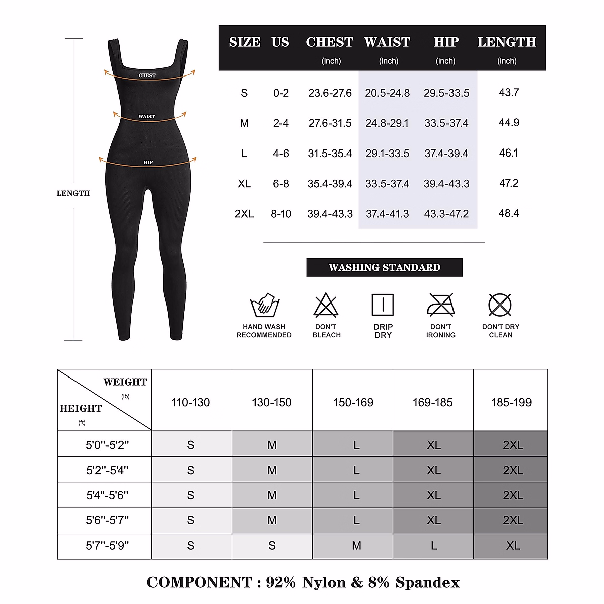 TrainingGirl Womens One Piece Workout Jumpsuits Square Neck Tank Tops Rompers Ribbed Sleeveless Exercise Unitard Yoga Bodycon (Black, Small)